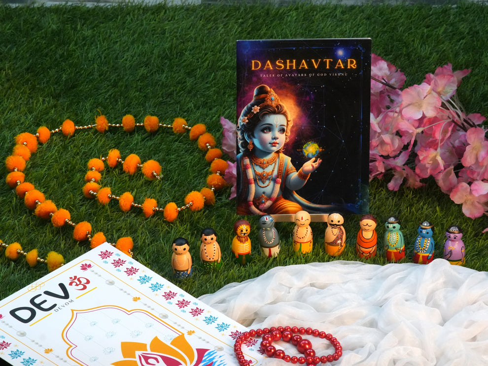 Dashavatar Book and Wooden Dashavatar Peg Dolls Set – Devom Kids