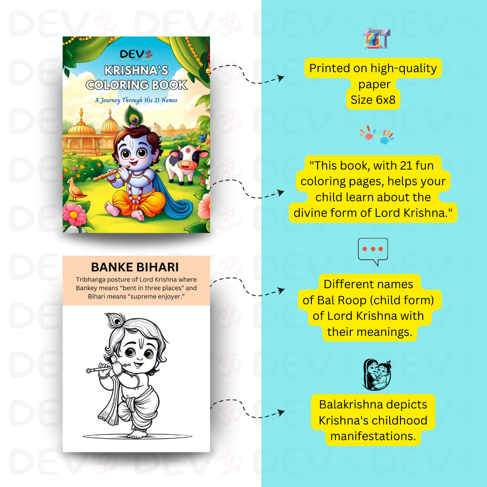 Shri Krishna Colouring Book for Kids - 21 Names of Krishna – Devom Kids